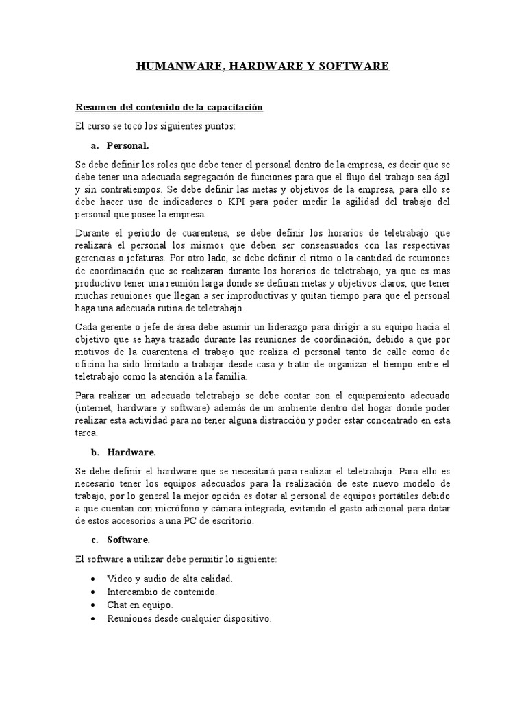 Humanware, Hardware y Software | PDF | Teletrabajo | Chat en linea