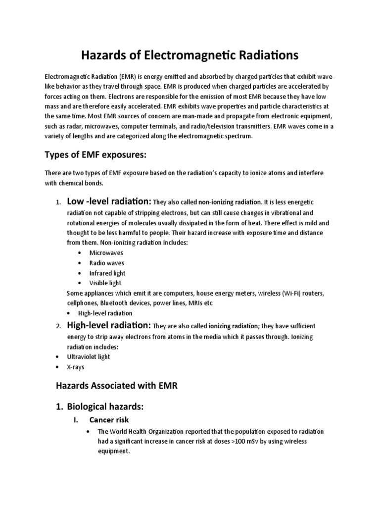 Hazards of Electromagnetic Radiations: Types of EMF Exposures | PDF ...