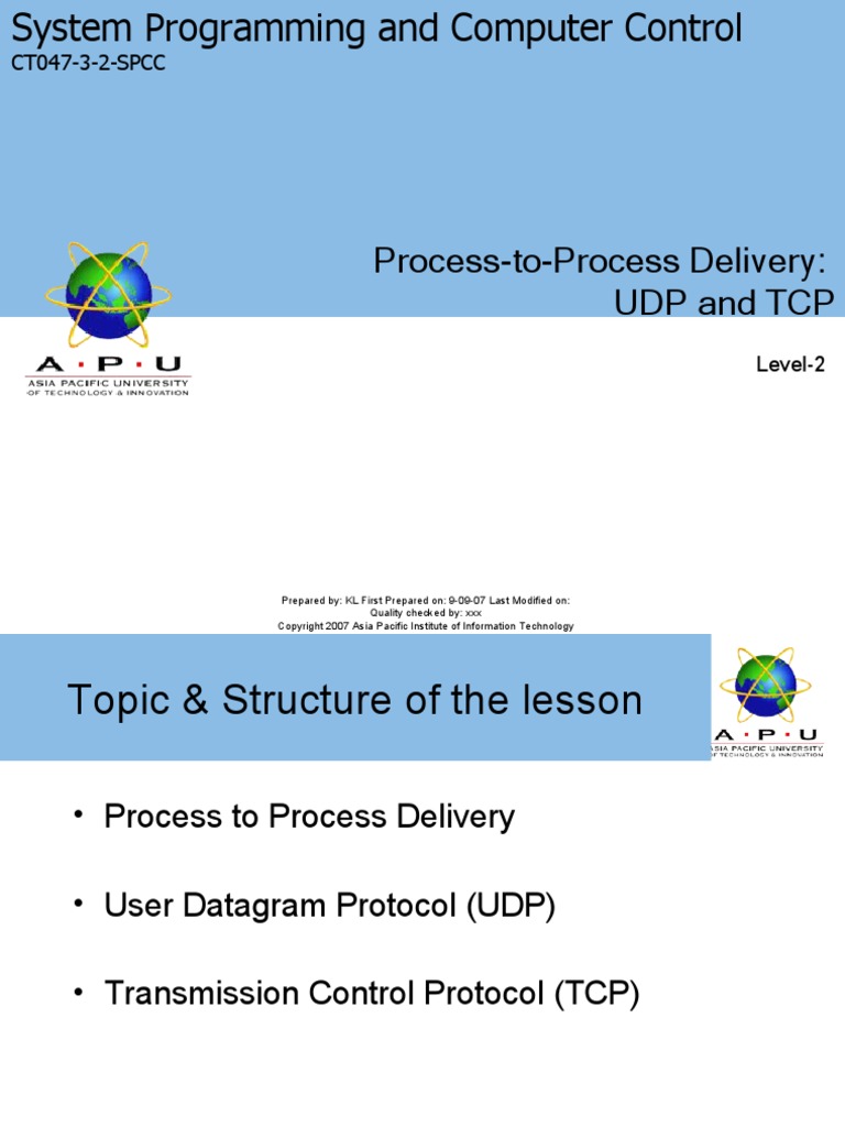 Process-to-Process Delivery: Udp and TCP: CT047-3-2-SPCC | PDF | Port ...