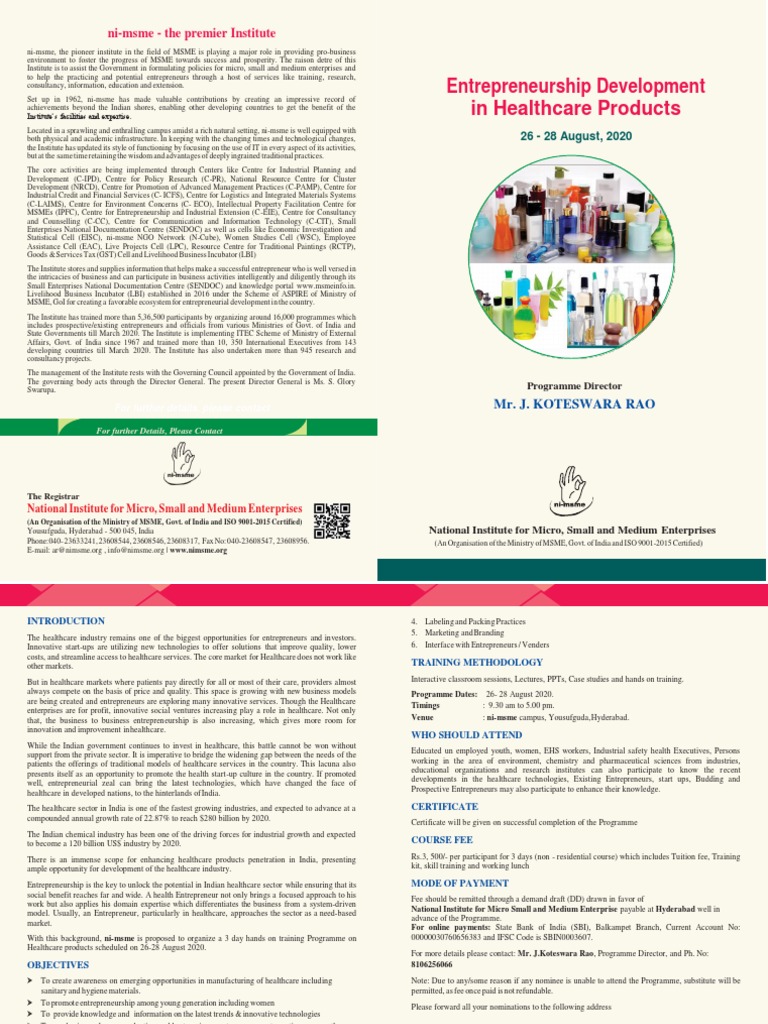 Entrepreneurship Development in Healthcare Products: Ni-Msme - The ...