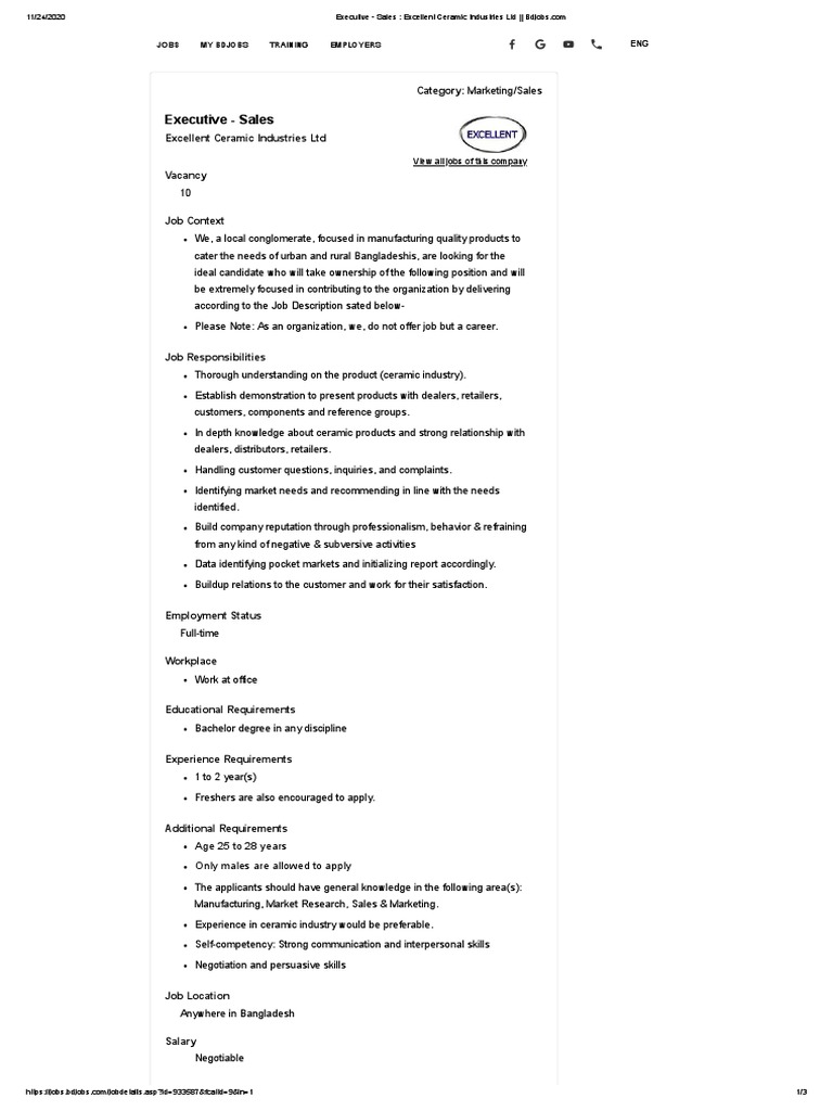 Executive - Sales - Excellent Ceramic Industries LTD | PDF | Sales | Retail