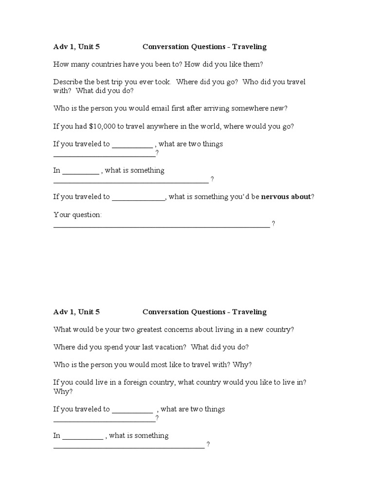 Unit 5-Conversation Questions | Download Free PDF | Holiday Or Vacation ...