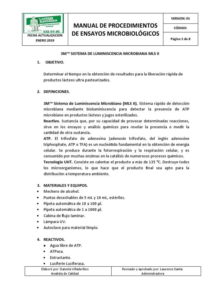 3M™ Sistema de Luminiscencia Microbiana MLS II | PDF | Trifosfato de ...