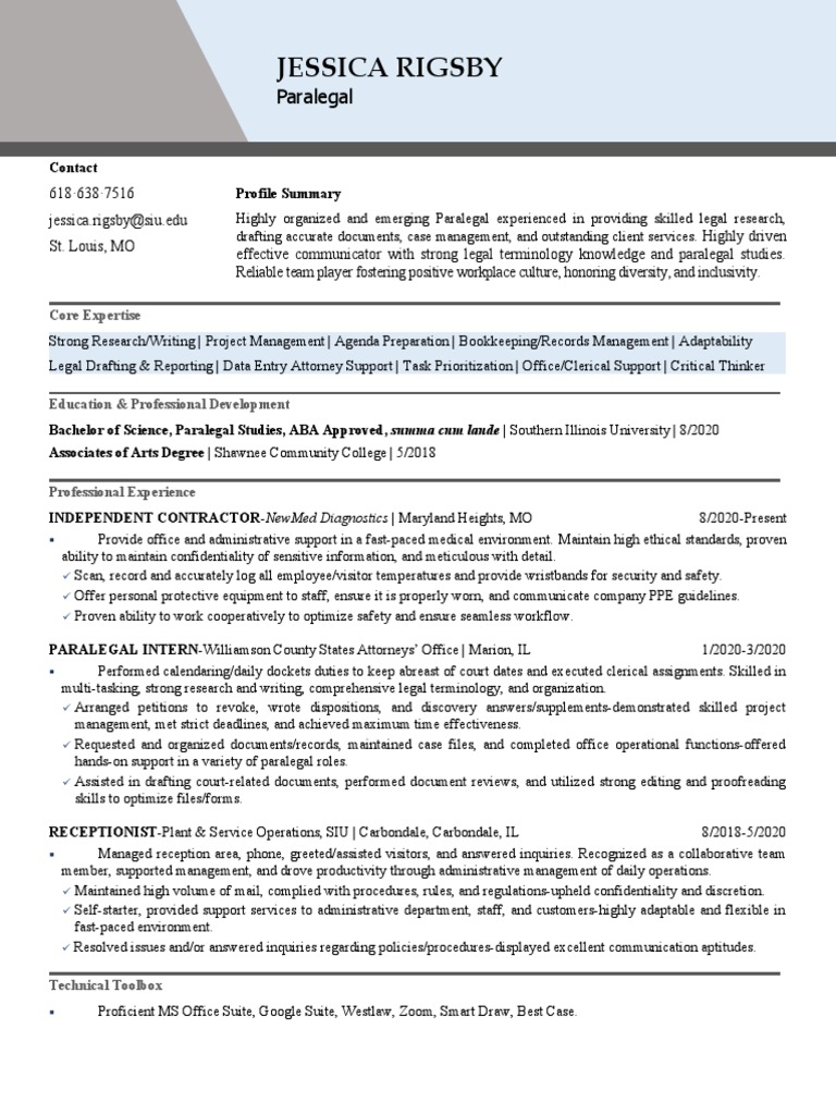 Rigsby Jessica Resume Final | PDF | Paralegal | Personal Protective ...