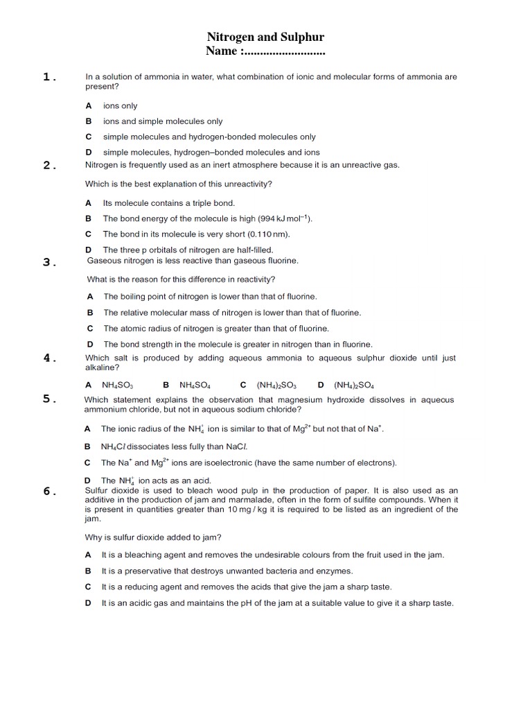 Nitrogen and Sulphur | PDF