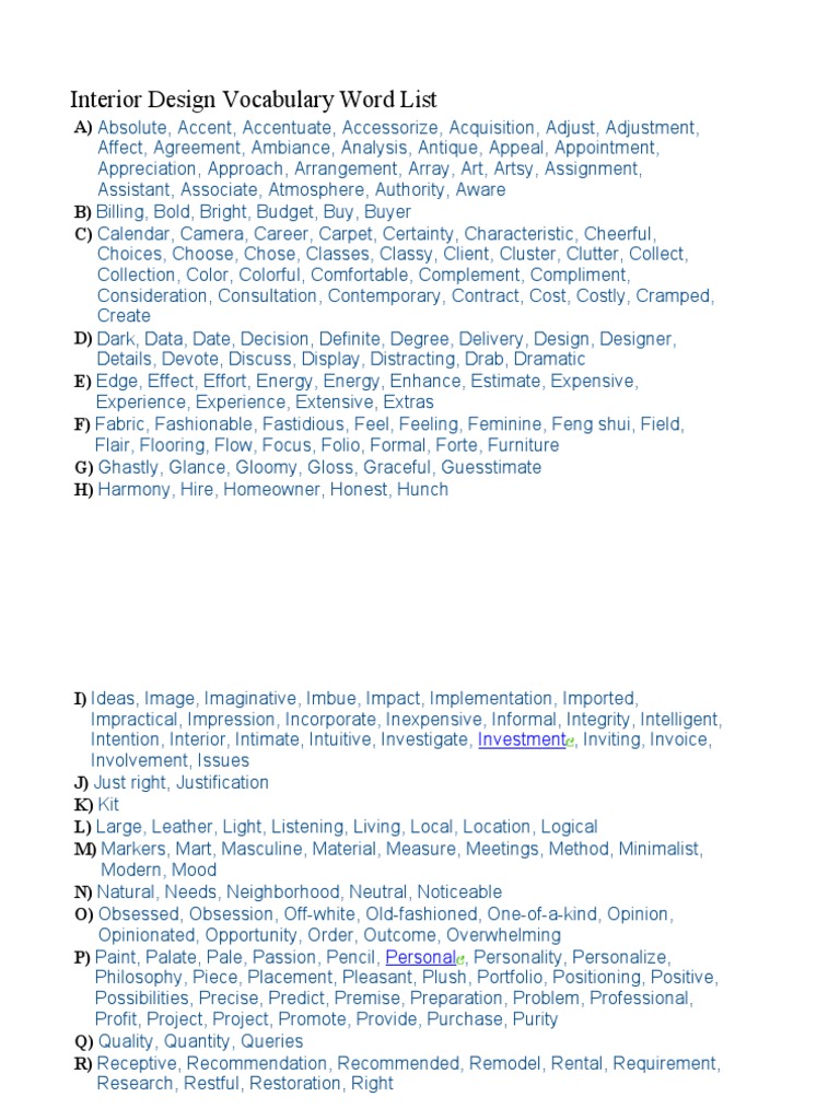 Interior Design Vocabulary: A Comprehensive A-Z List of Key Terms | PDF