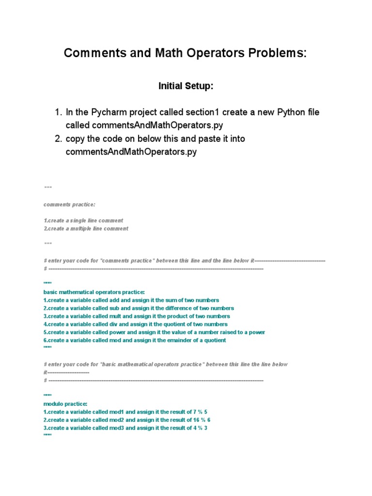 Practicing Comments and Common Mathematical Operators in Python | PDF