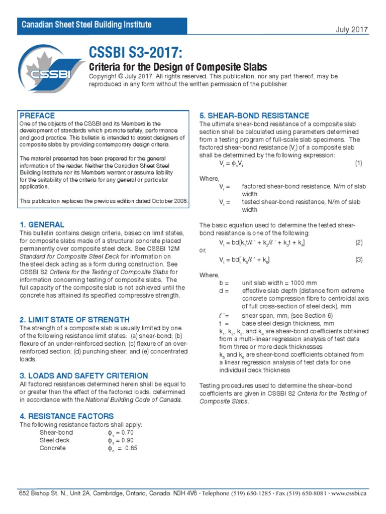 CSSBI S3-2017:: Criteria For The Design of Composite Slabs | PDF ...