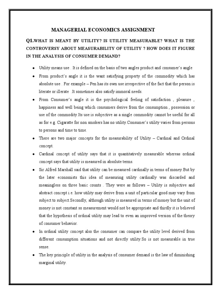 Managerial Economics Assignment | PDF | Utility | Commodity