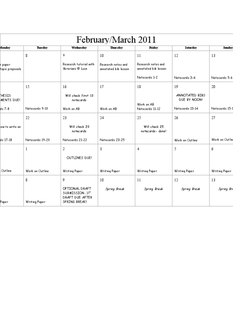 Research Paper Timeline and Deadlines | PDF