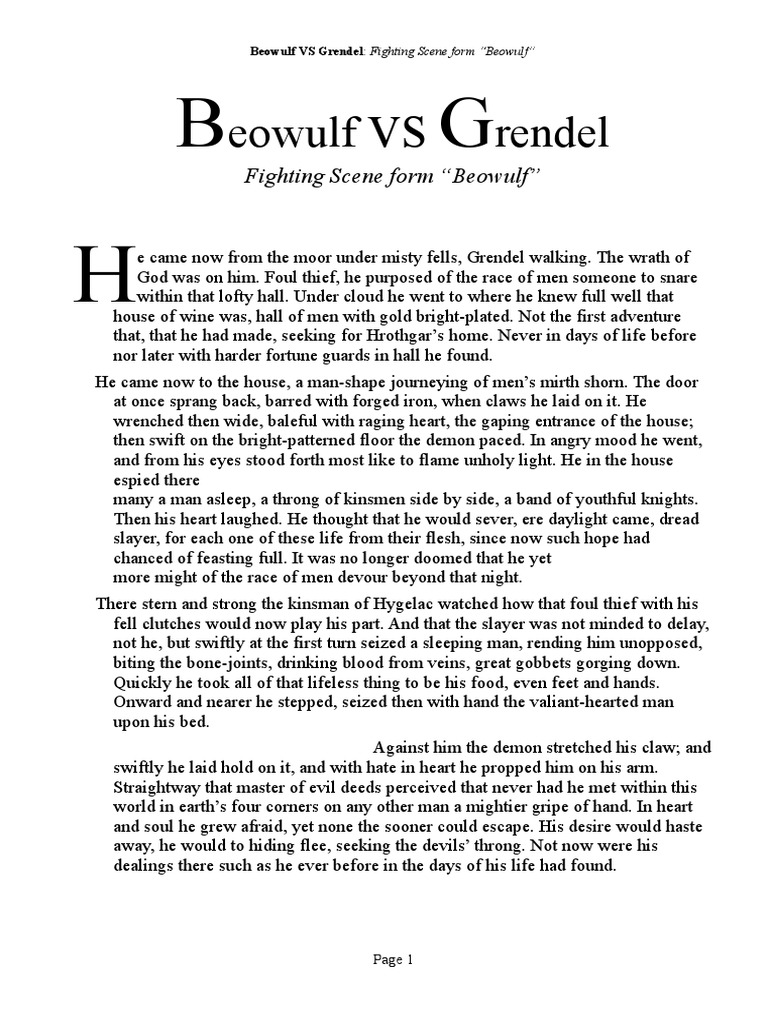Beowulf Vs Grendel | PDF | Beowulf | English Heroic Legends