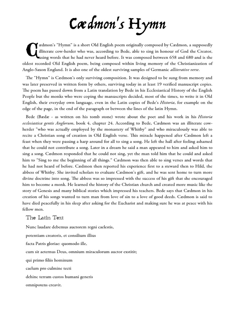 Caedmon's Hymn | PDF | Poetry