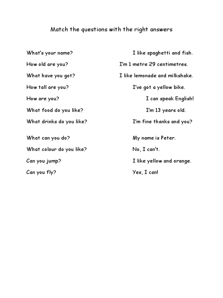 Match The Questions With The Right Answers | PDF