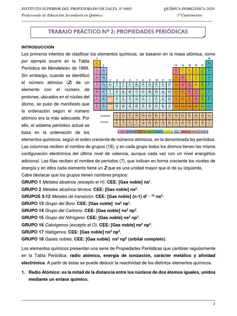 TP2 Propiedades Periódicas | PDF | Ion | Tabla periódica