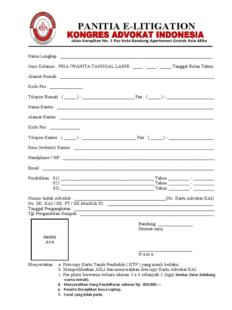 Formulir Pendaftaran E-Litigation | PDF