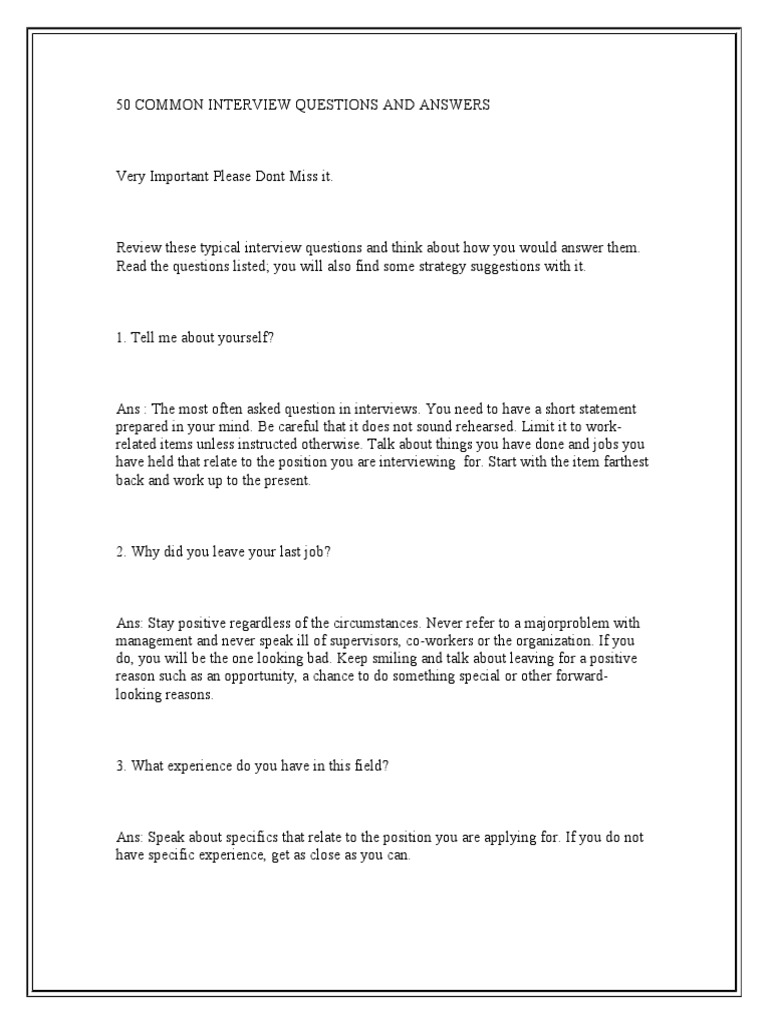 50 Common Interview Questions & Answers | PDF | Question | Interview