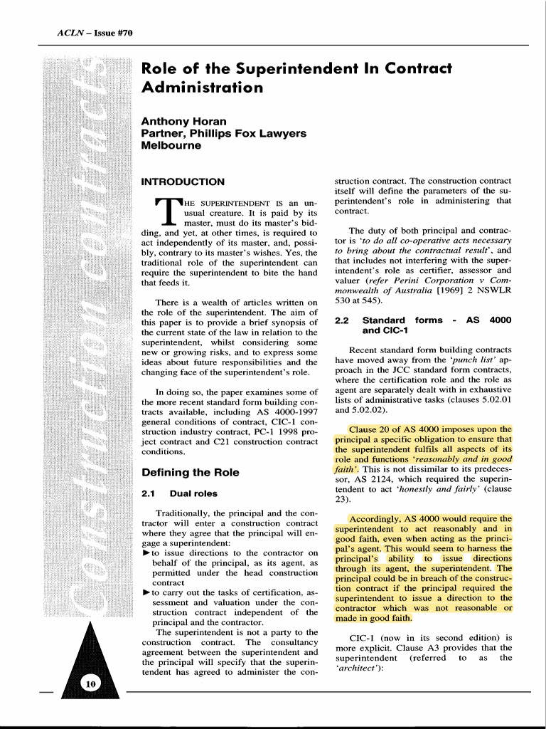Role of Superintendent in Contract | PDF | Duty Of Care | Negligence