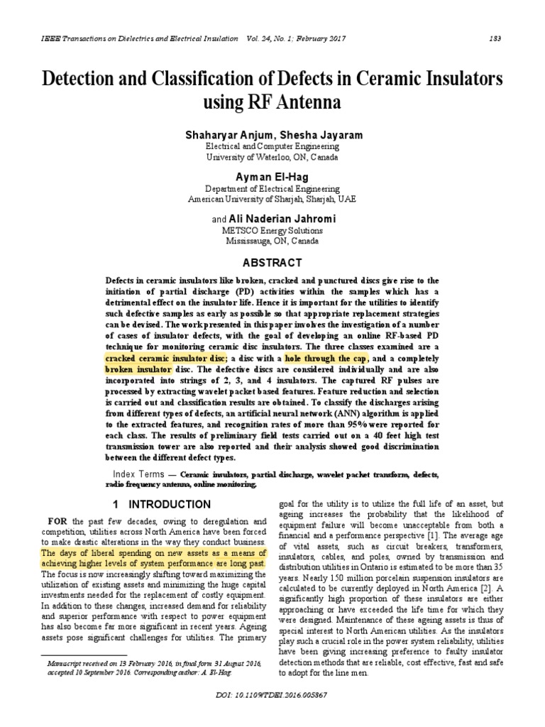 Detection And Classification Of Defects In Ceramic Insulators Using Rf Antenna Pdf Pdf