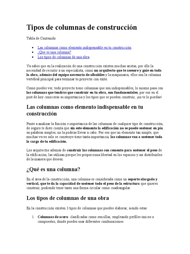 Tipos de columnas en construcción | PDF | Columna | Hormigón