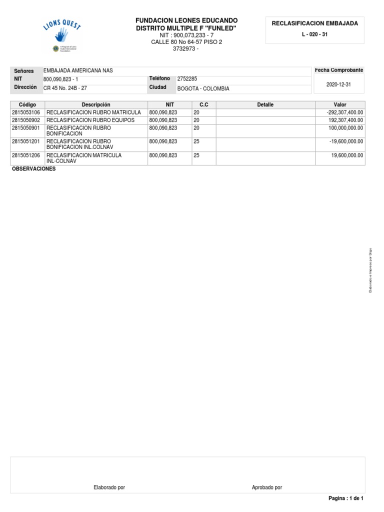 Comprobante L20-Embajada | PDF | Business