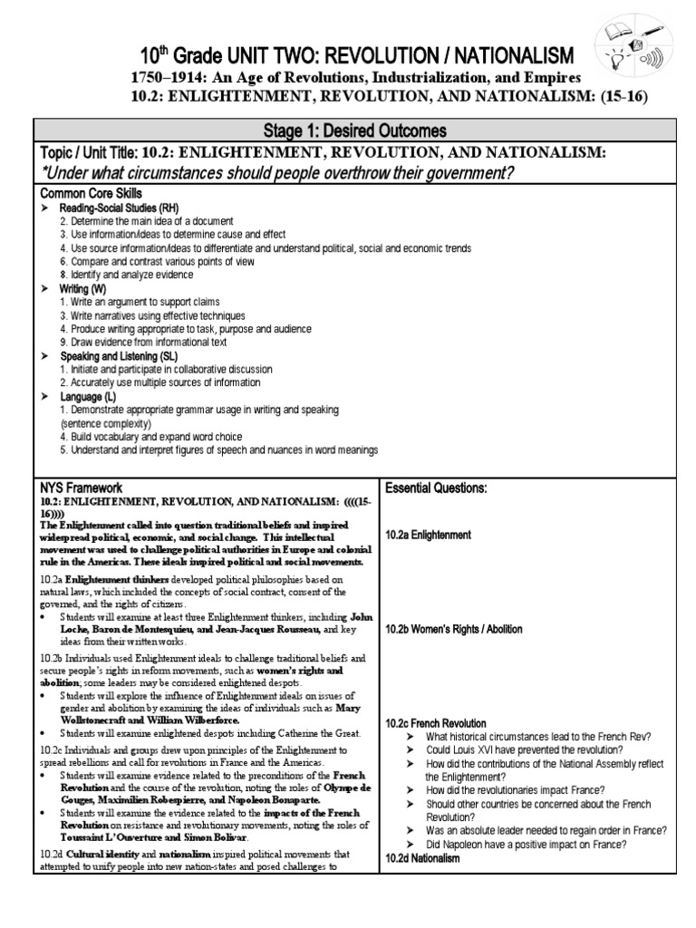 10 Grade Unit Two: Revolution / Nationalism | PDF | Age Of ...