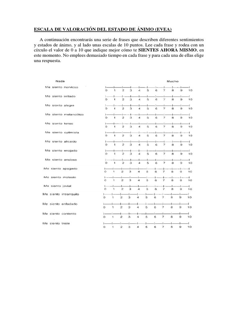 Evaluación de Estado de Ánimo EVEA | PDF | Artes del Lenguaje y ...