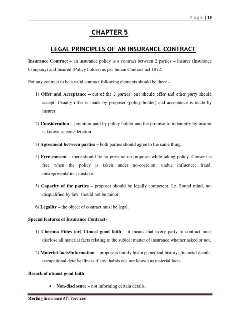 Legal Principles of An Insurance Contract | PDF