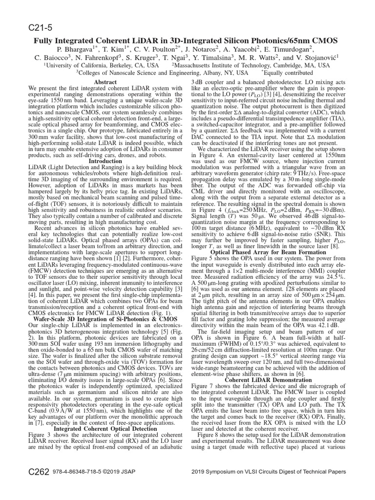 2019 VLSI Fully Integrated Coherent LiDAR in 3D-Integrated Silicon ...