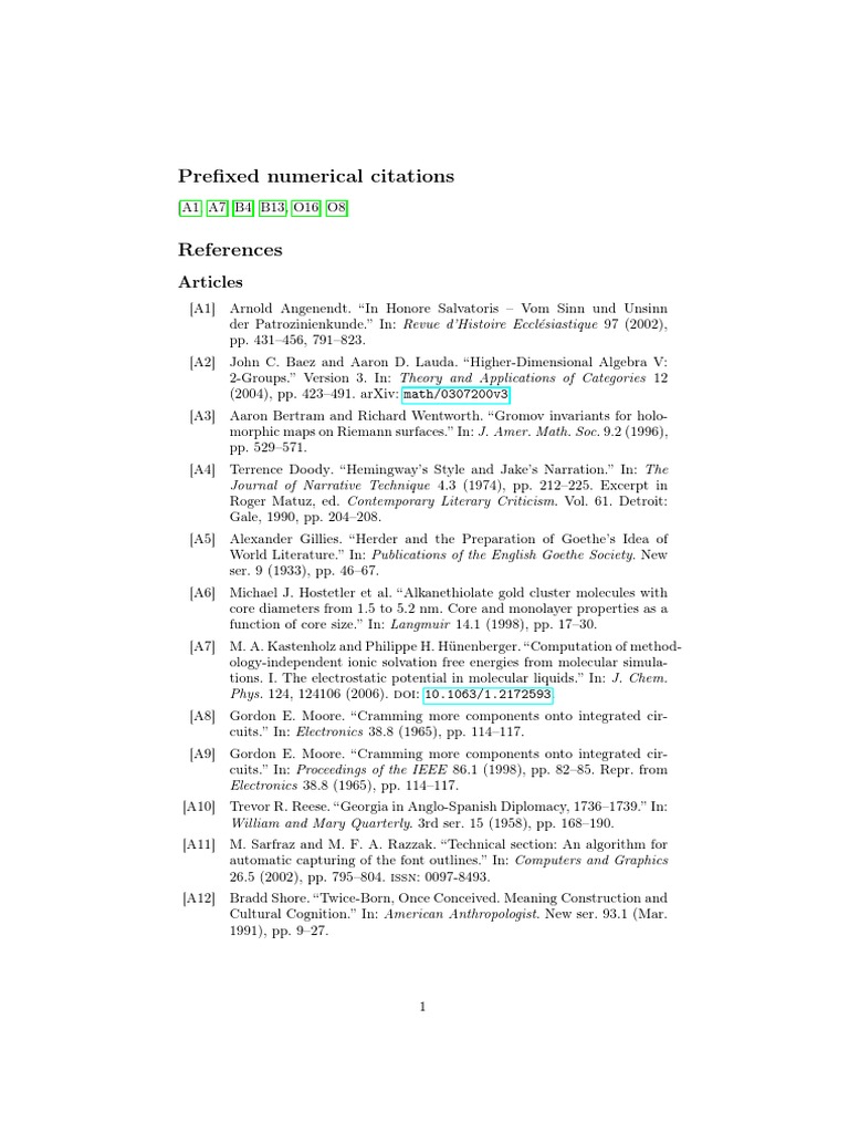 Prefixed Numerical Citations: Articles | PDF | Te X