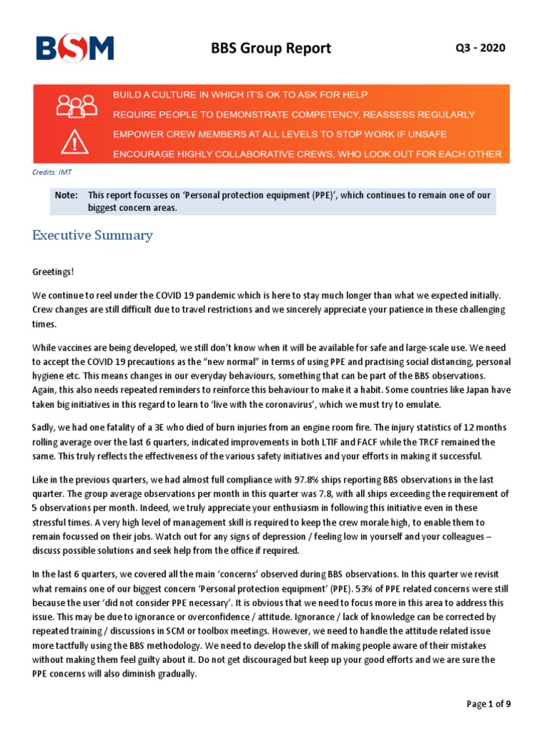 BBS Report Q3 2020 | PDF | Personal Protective Equipment | Prevention