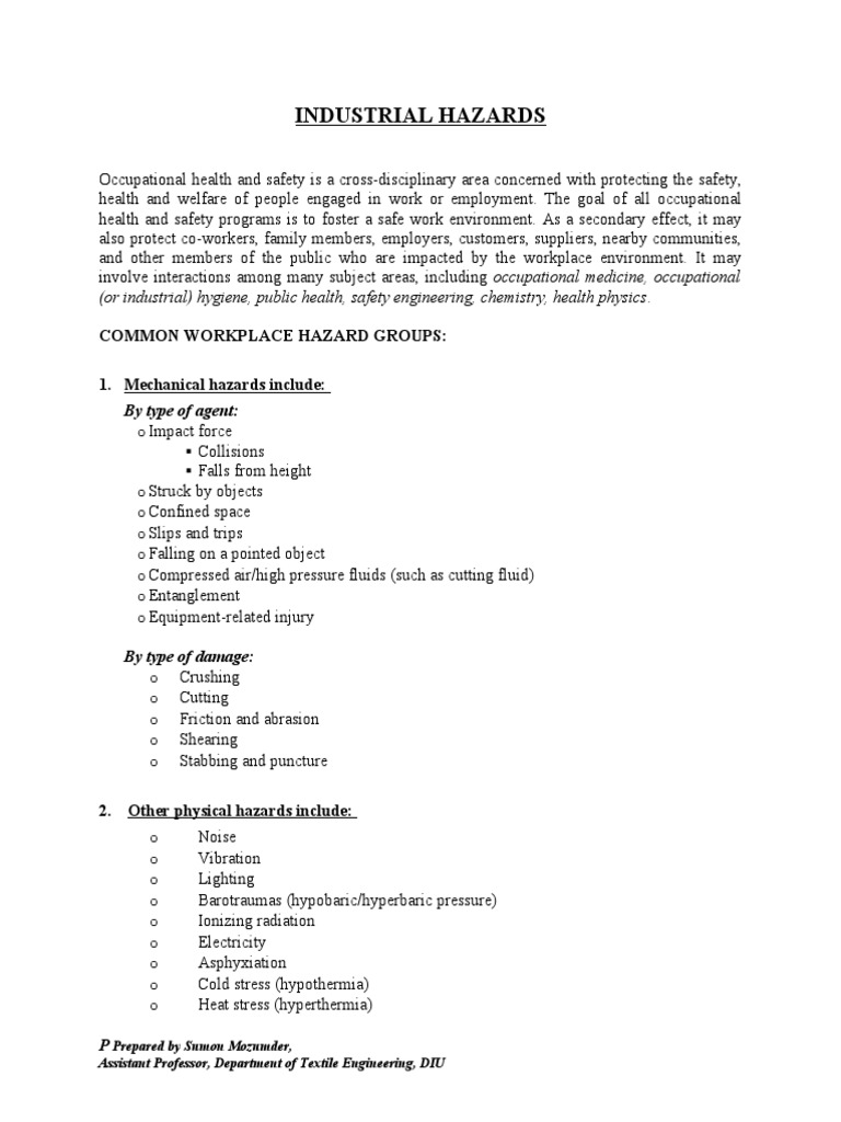 Industrial Hazards | PDF | Working Conditions | Occupational Safety And ...