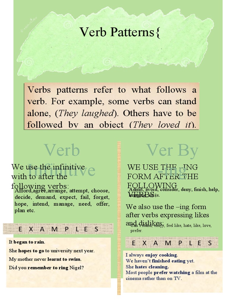 Verb Patterns (: Verb Infinitive Ver by - Ing | PDF