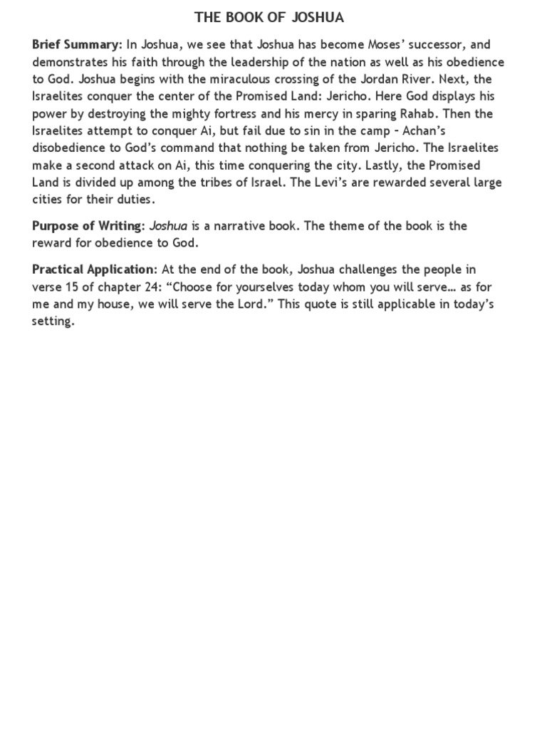 Brief Summary: in Joshua, We See That Joshua Has Become Moses ...