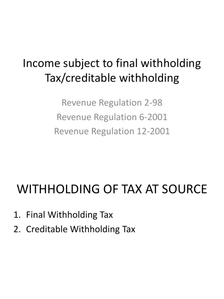 Chapter 2.1 - Income Subject To Final Tax | PDF | Withholding Tax ...