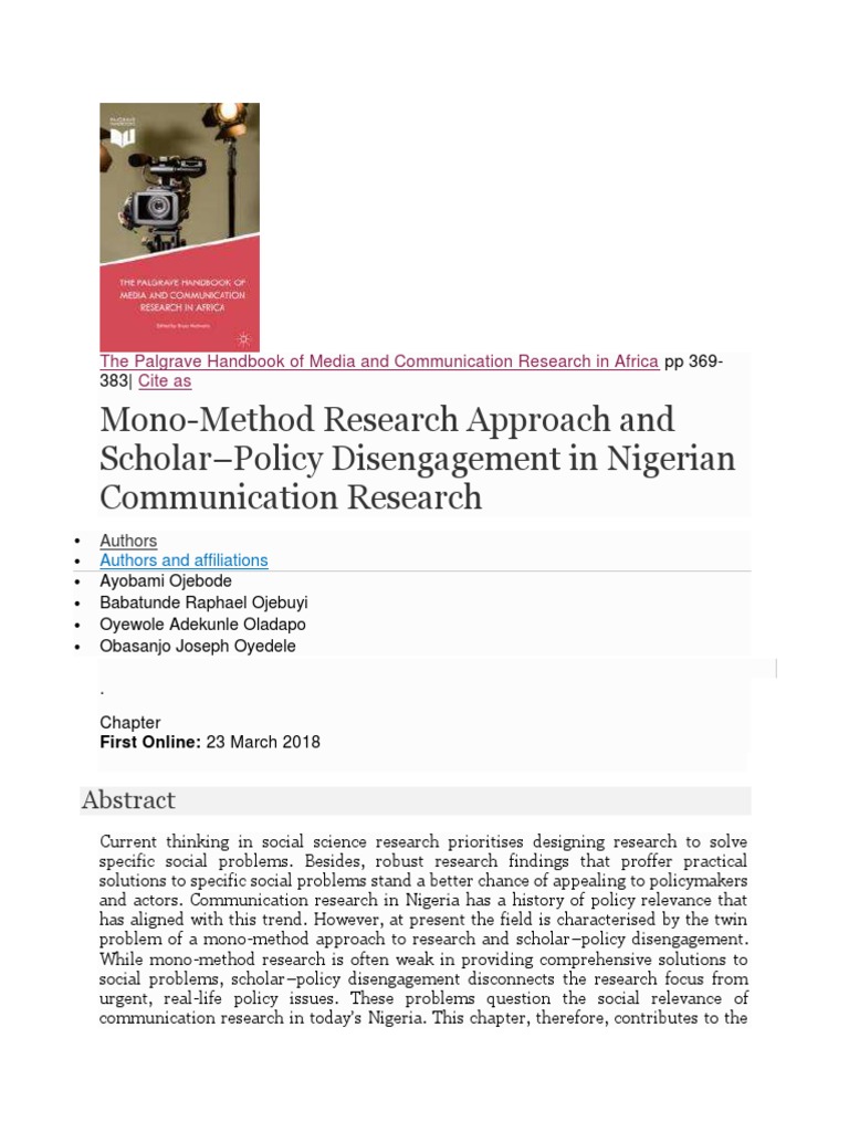 Mono Method Research Approach and Schola | PDF