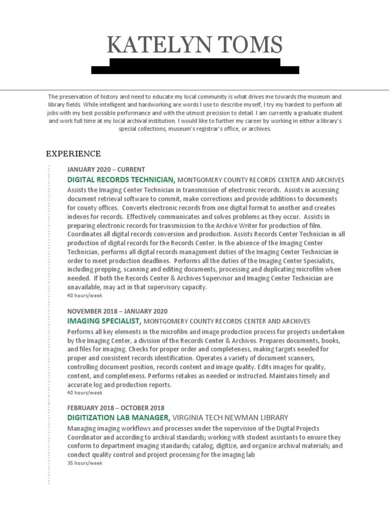 Toms Cv-Capstone Final | PDF | Image Scanner | Records Management