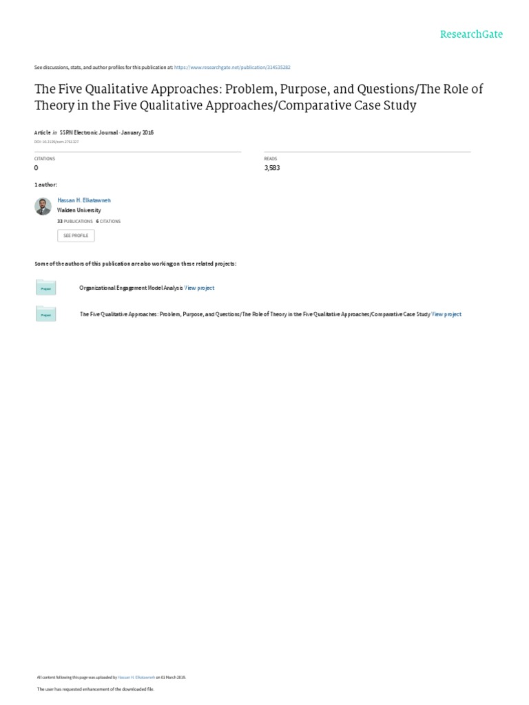 The Five Qualitative Approaches: Problem, Purpose, and Questions/The ...