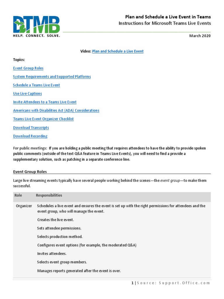 Instructions For Microsoft Teams Live Events: Plan and Schedule A Live ...