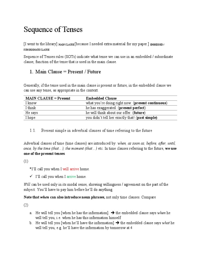 Sequence of Tenses | PDF | Clause | Grammatical Tense