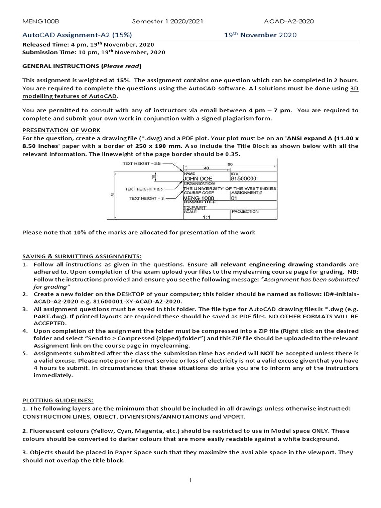 Autocad Assignment-A2 (15%) 19 November 2020 | PDF | Auto Cad ...