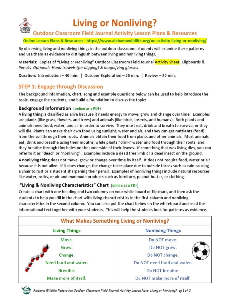 Living or Nonliving?: Outdoor Classroom Field Journal Activity Lesson ...