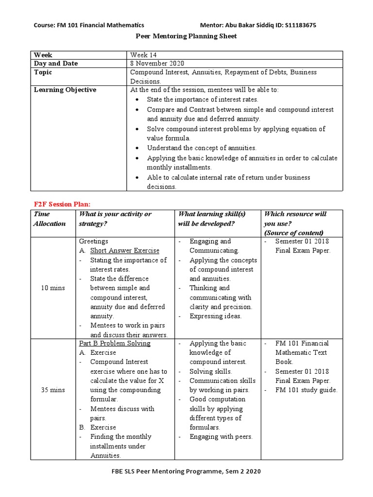 Planning Sheet FM 101 | PDF