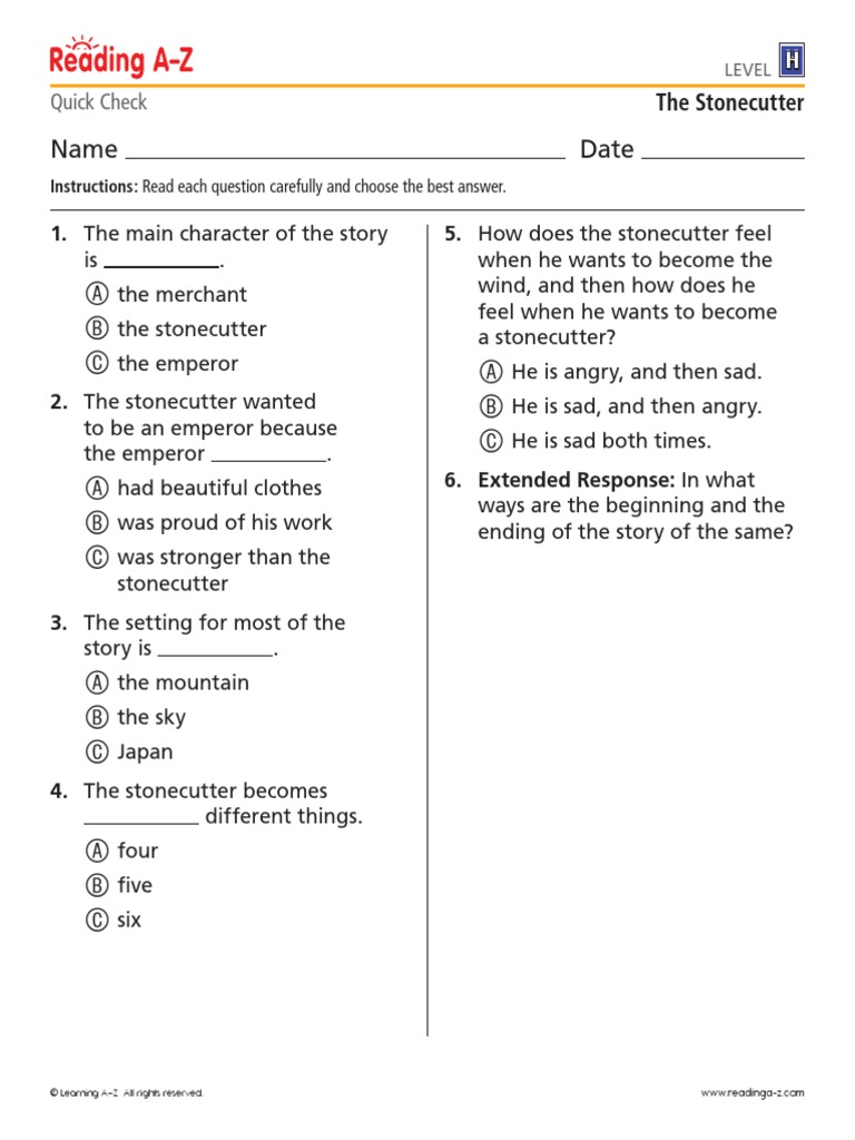 Name Date: 5. How Does The Stonecutter Feel 1. The Main Character of ...