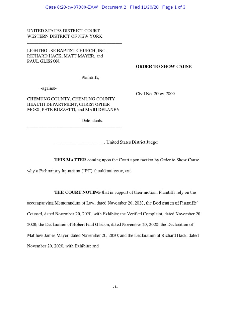 Order to Show Cause: Lighthouse Baptist Case | PDF | Free Exercise ...
