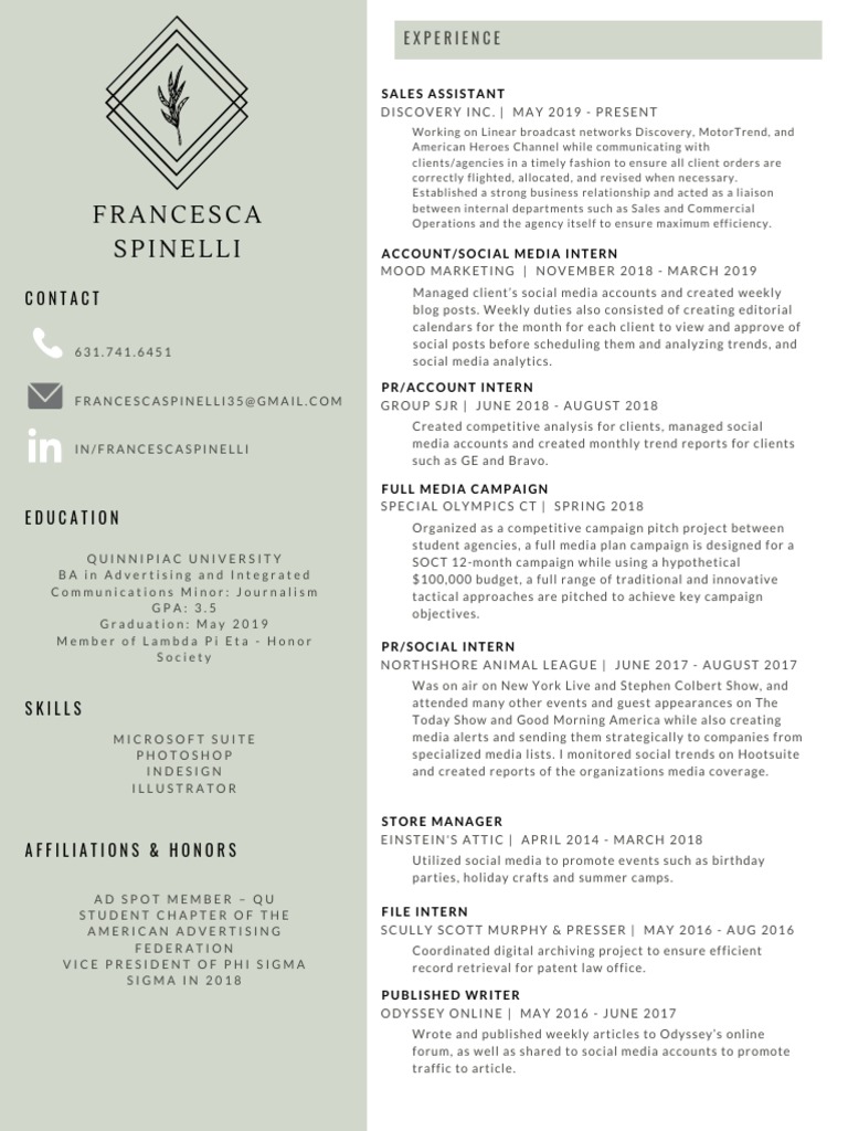 Francesca Spinelli Resume | PDF | Social Media | Popular Culture ...