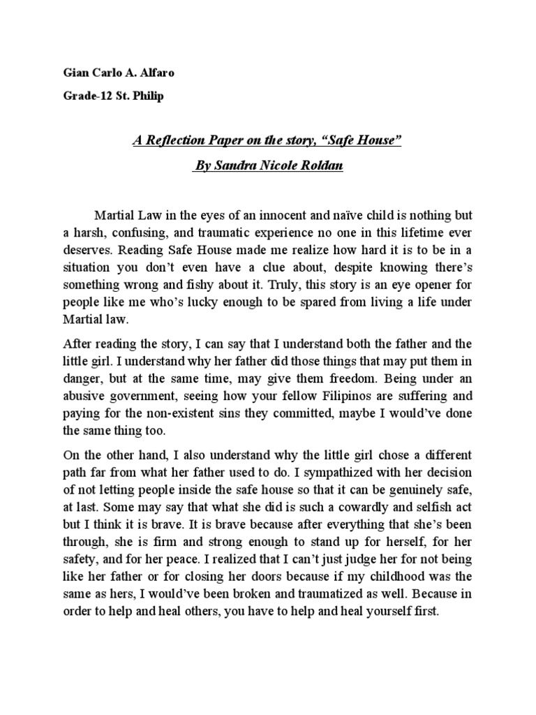 21st Centry Lit - Reflection Paper On Safe House | PDF