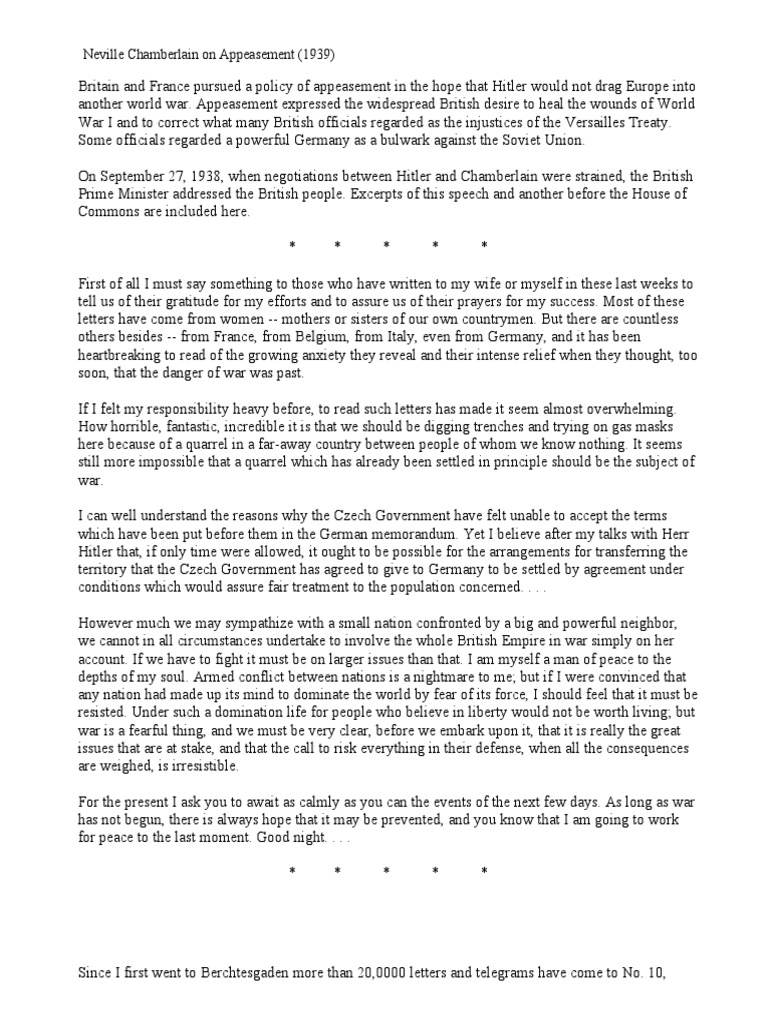 02 - Peace in Our Time Speech by Chamberlain | PDF | Neville ...