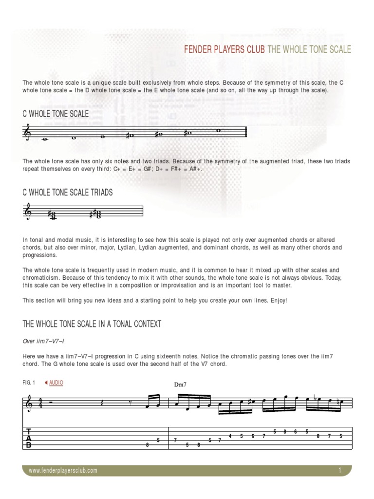 Fender Players Club: C Whole Tone Scale | PDF