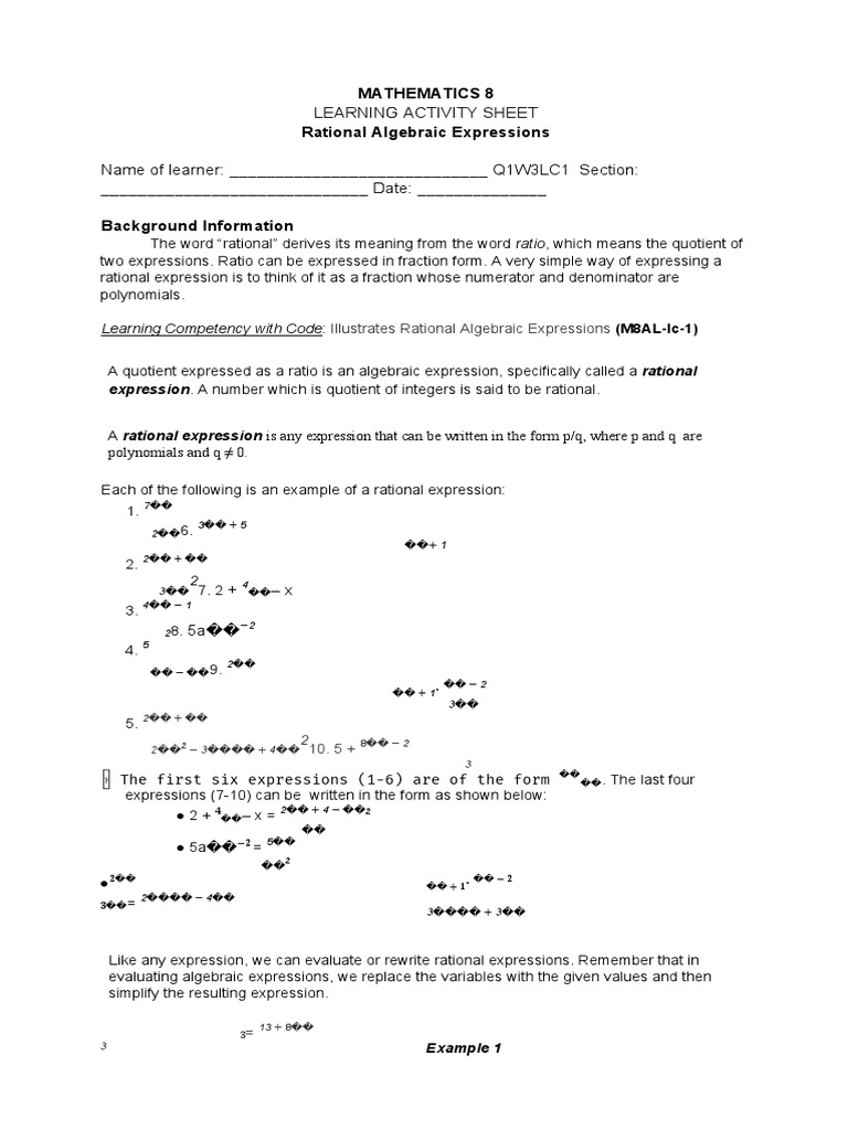 Lasmathhs017 Math 8 Q1 W3 LC1 | PDF | Rational Number | Fraction ...