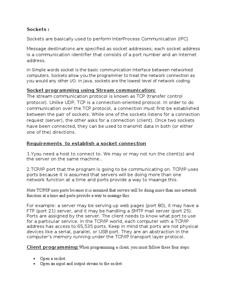 Socket Programming Pdf Port Computer Networking Network Socket